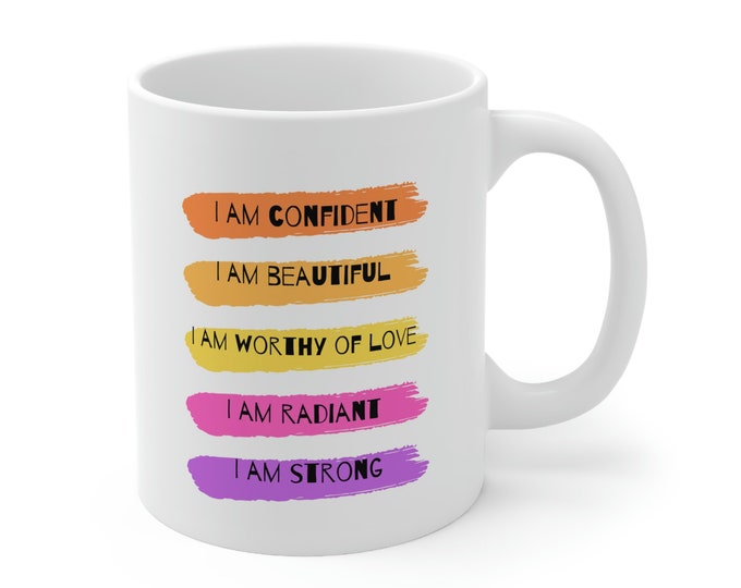 Self Love Mug, Self Care, Affirmations, Positive Quotes, Rainbow ...