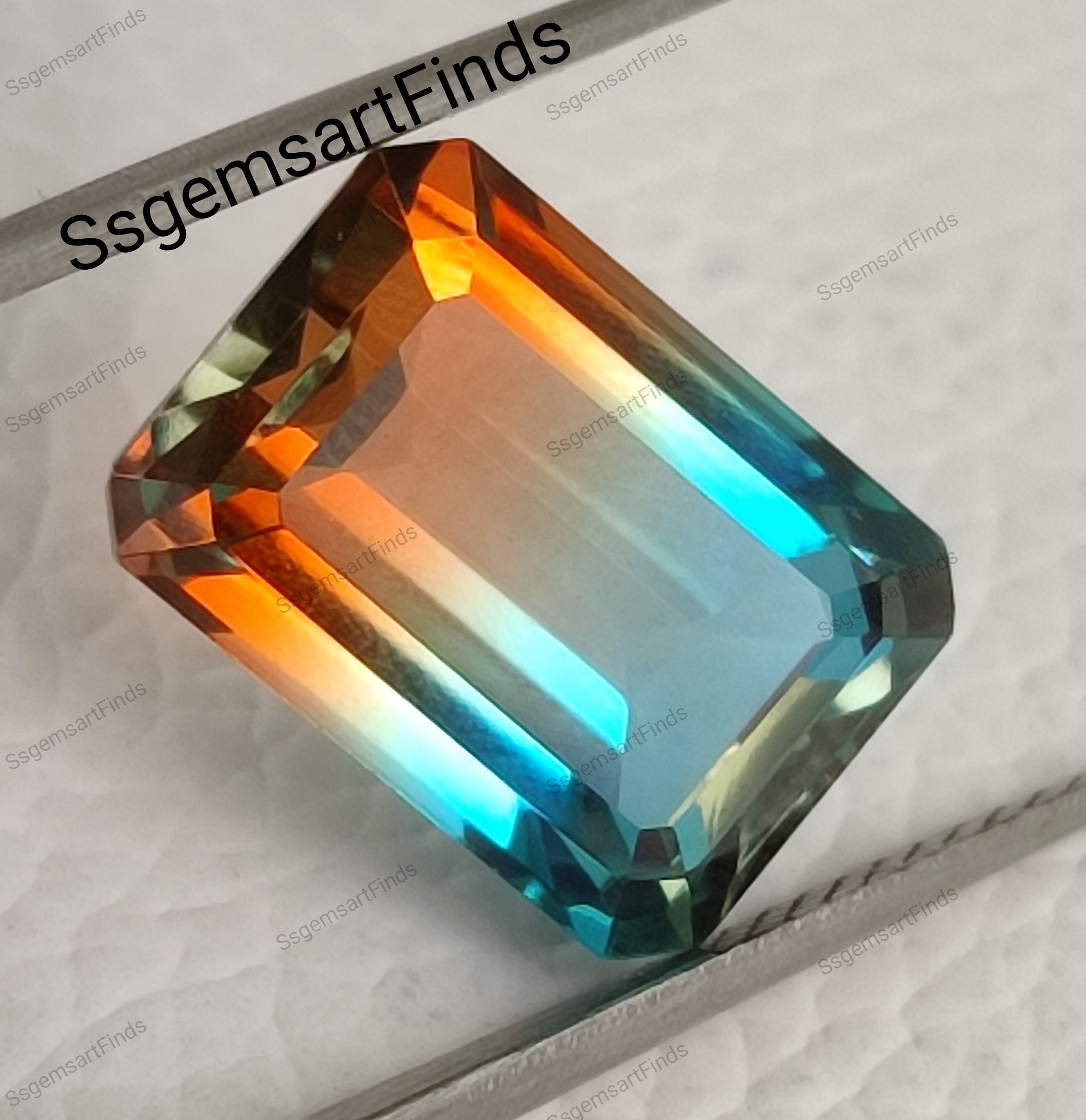 10x14 Mm Octagon Emerald Cut Bi-color Yellow & Blue Synthetic Ametrine ...