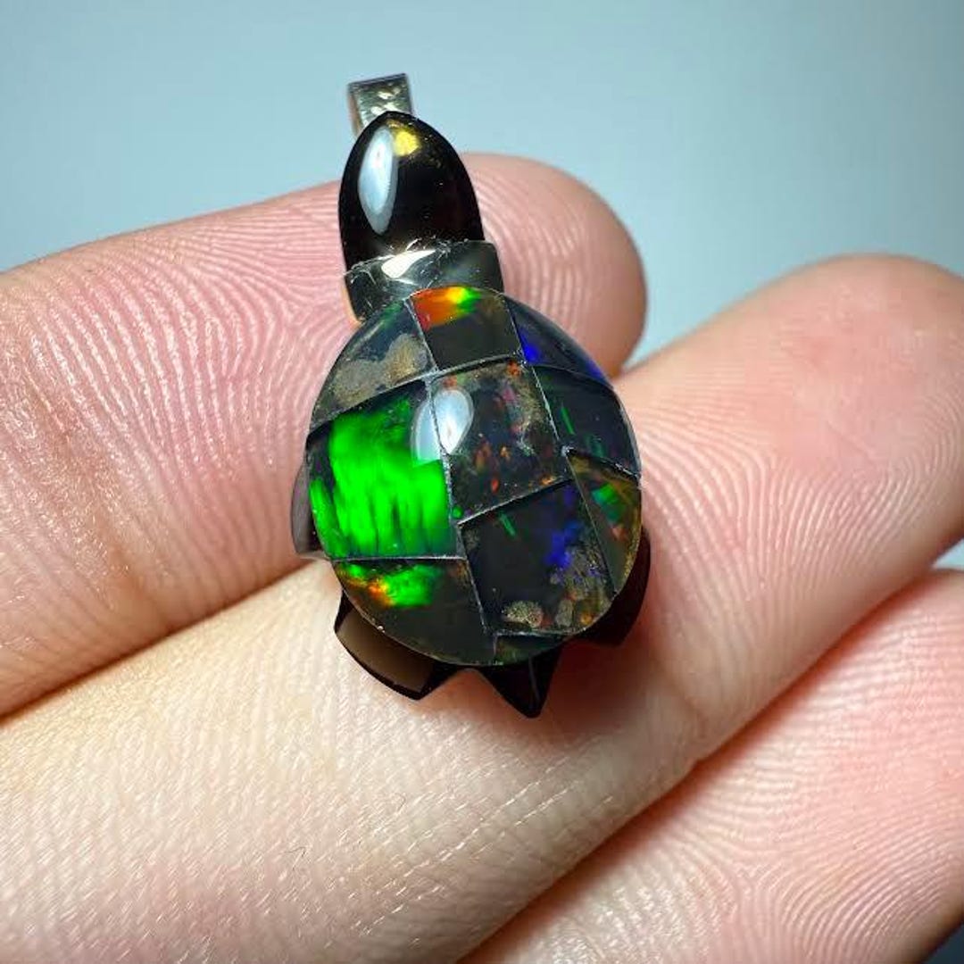 Beautiful Black Obsidian Turtle With Natural Opal Inlays I Said Gold 14 ...