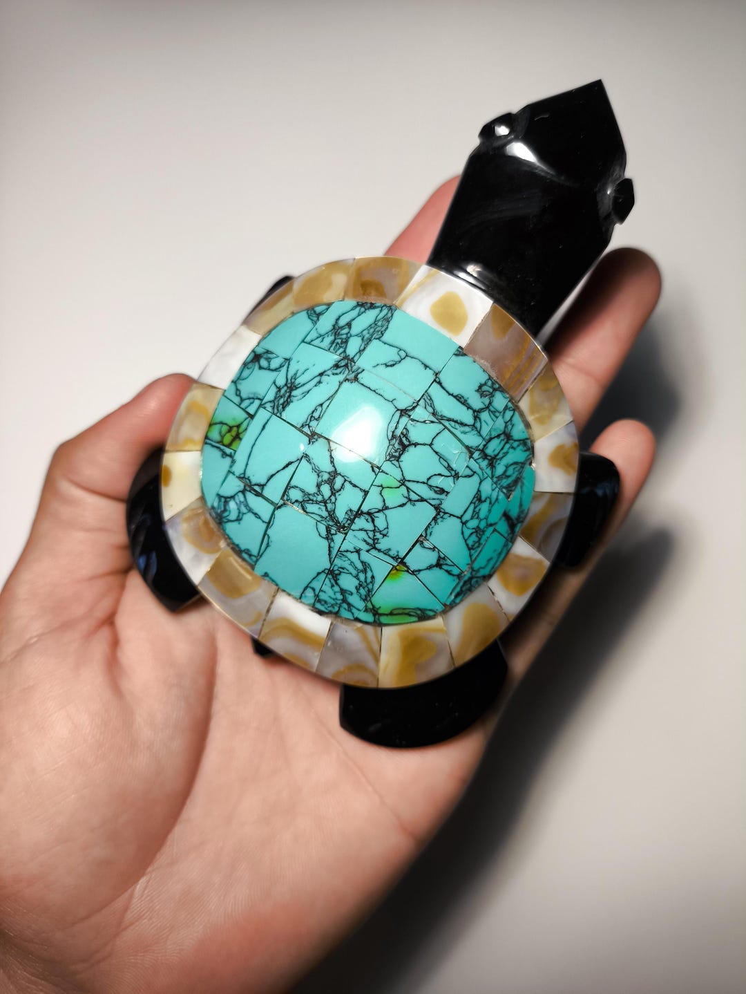 Amazing Black Obsidian Turtle With Good Quality Malachite Inlay. - Etsy