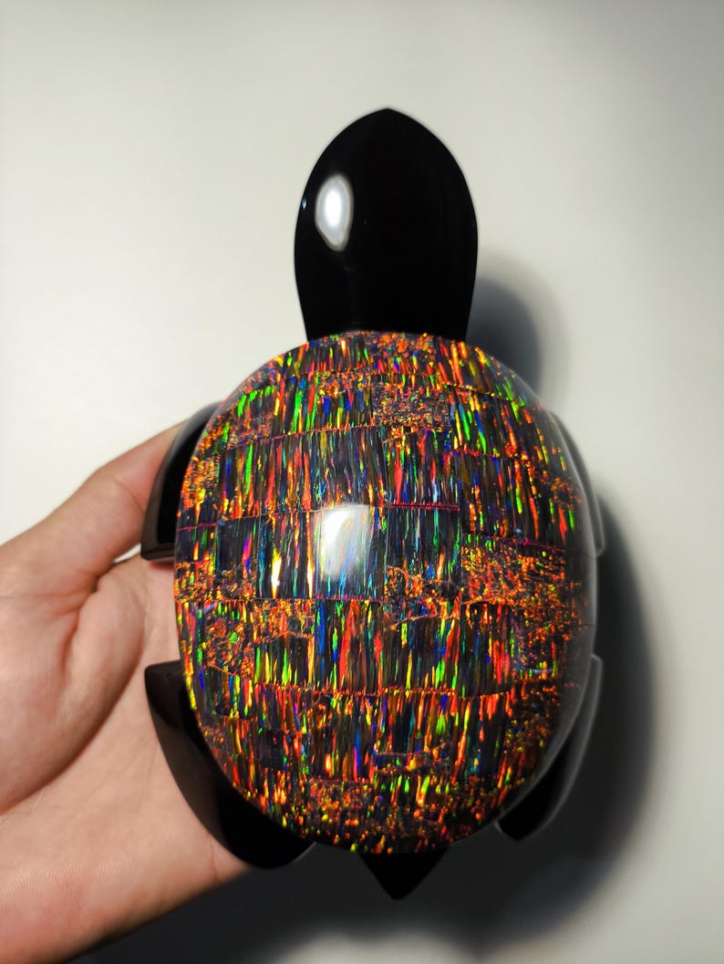 Incredible Black Obsidian Turtle With Its Shell Inlaid With the Highest ...