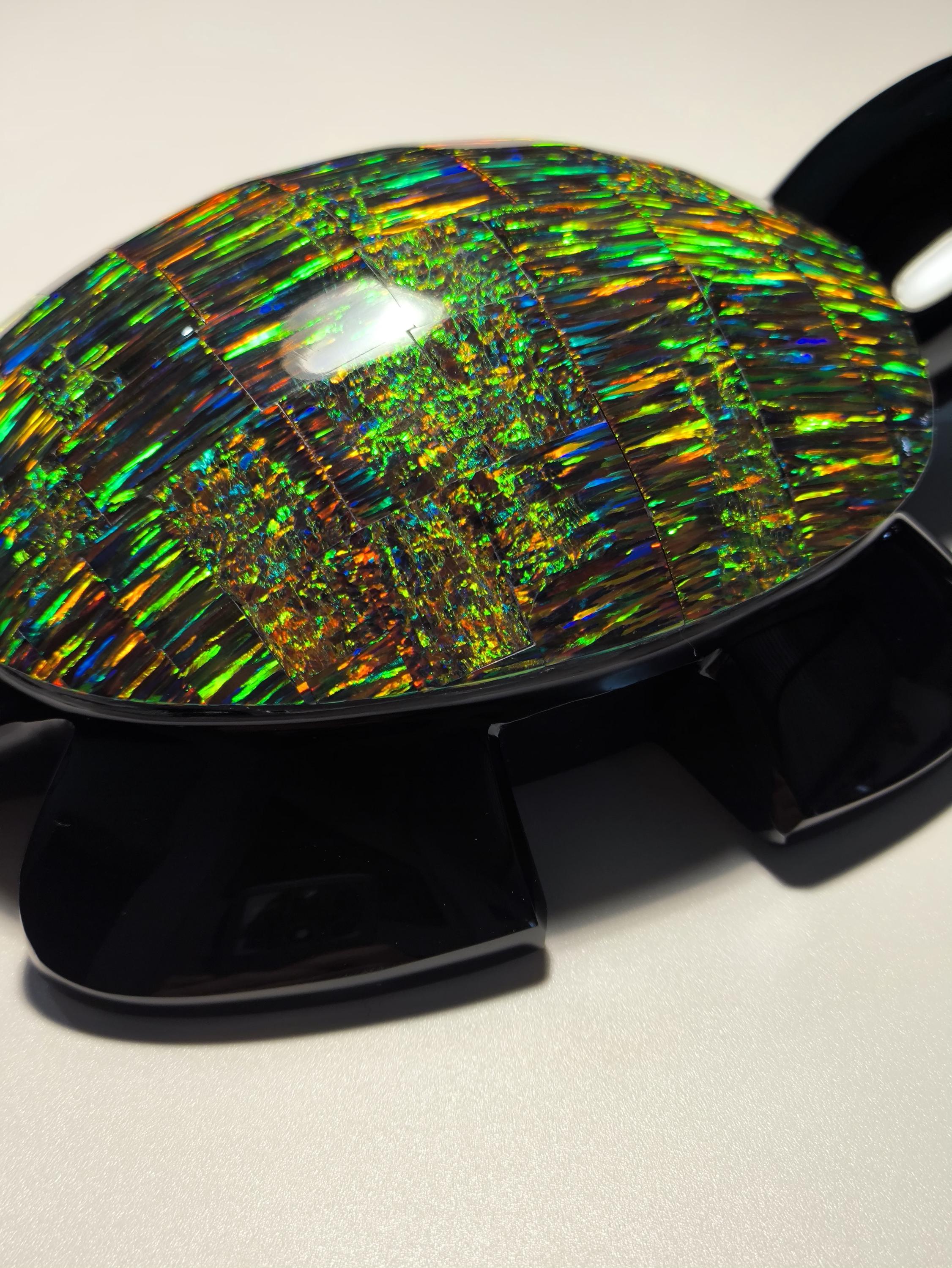 Incredible Black Obsidian Turtle With Its Shell Inlaid With the Highest ...