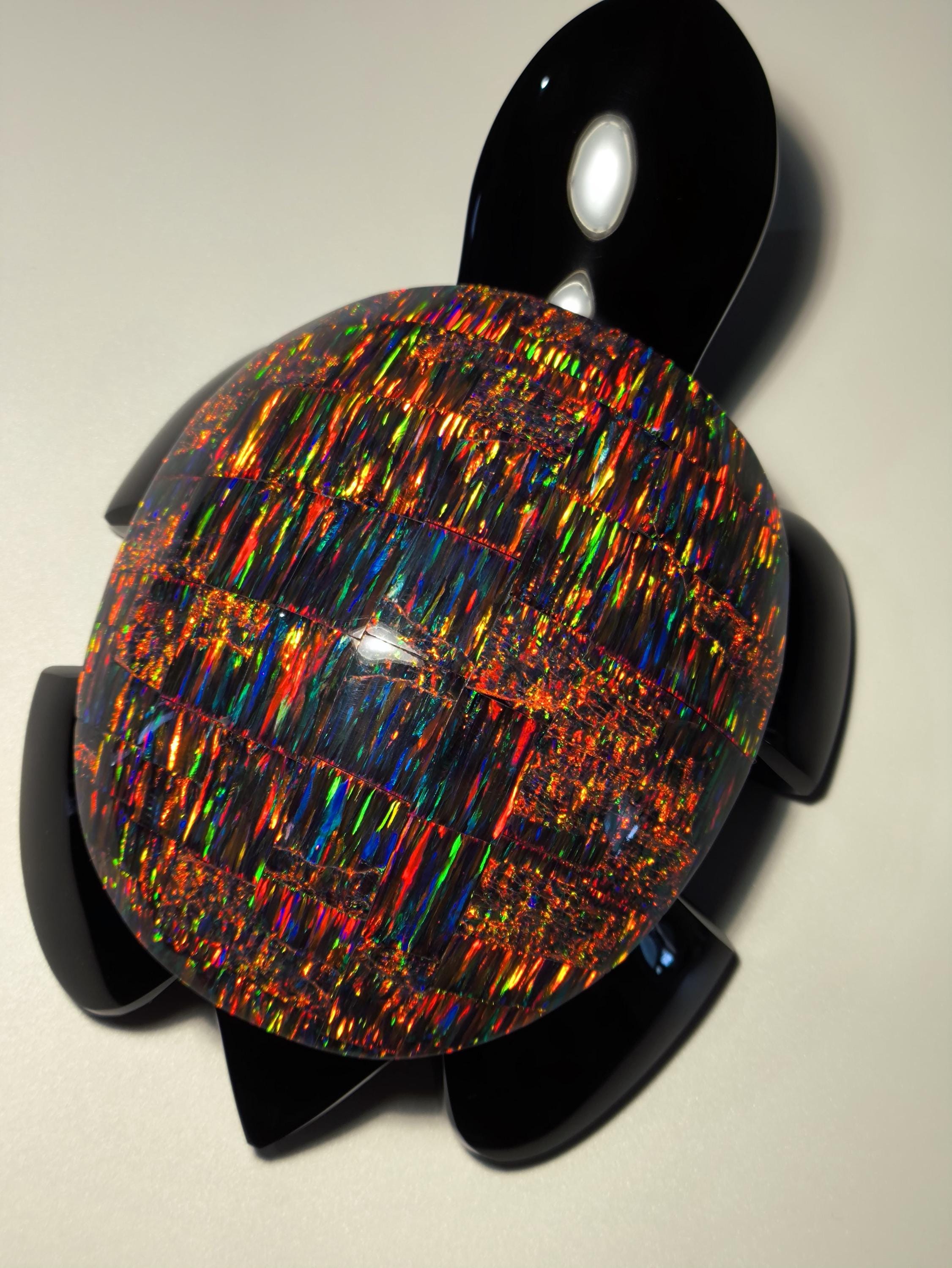 Incredible Black Obsidian Turtle With Its Shell Inlaid With the Highest ...