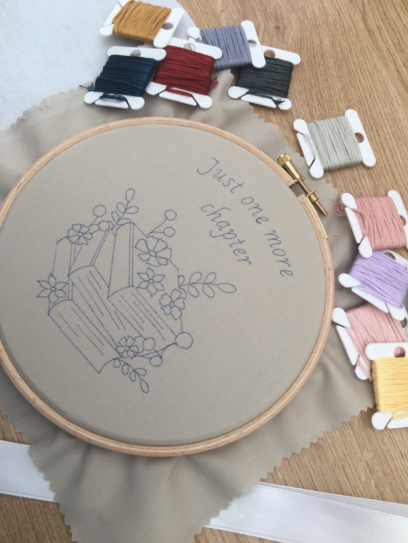 Stack of Books One More Chapter Hand Embroidery Kit With | Etsy