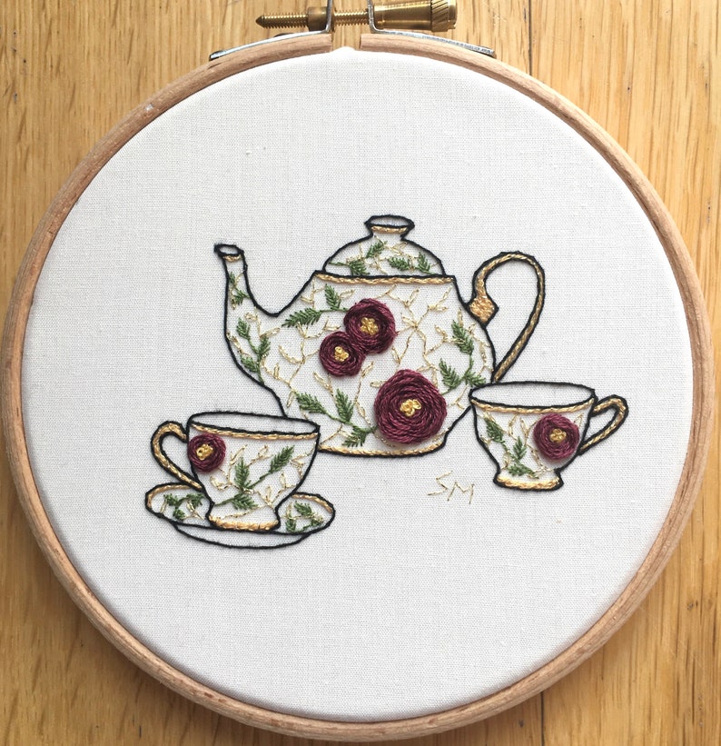 Afternoon Tea Hand Embroidery Pattern: Floral Teapot (PDF Download) - Etsy