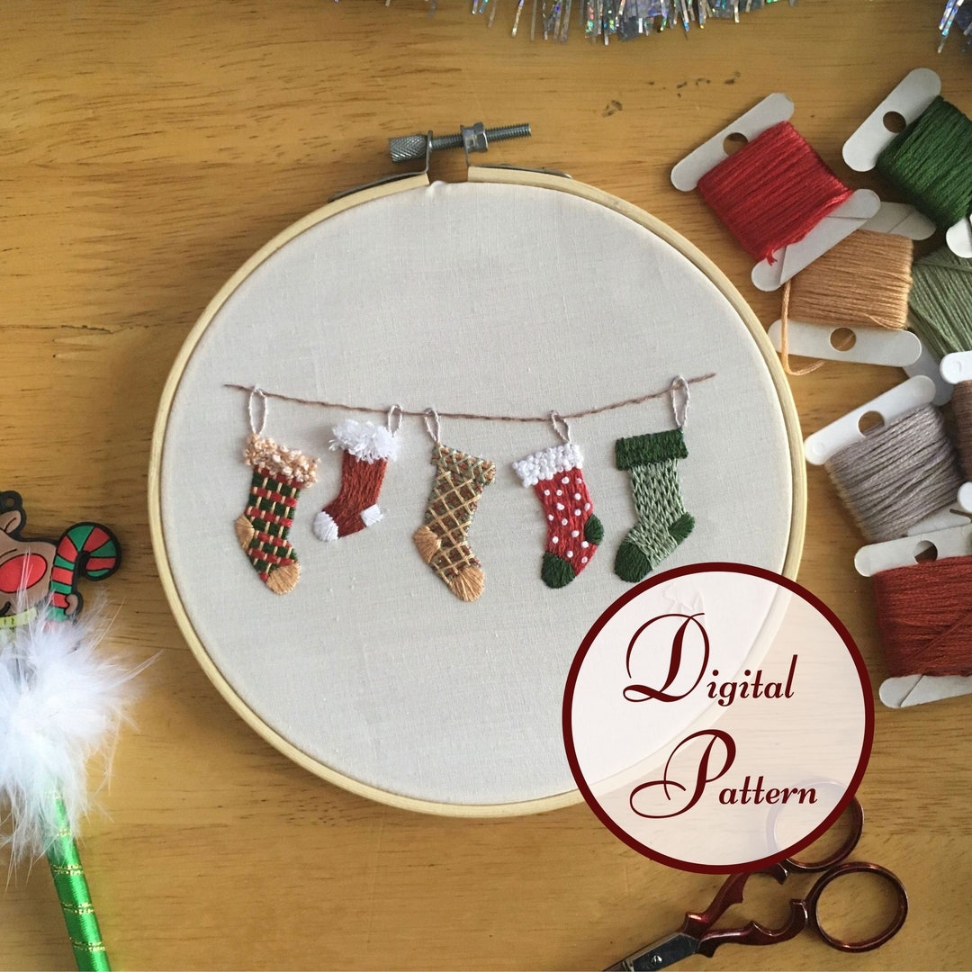 Christmas Stockings || Hand Embroidery Hoop Art || Full Embroidery PDF ...