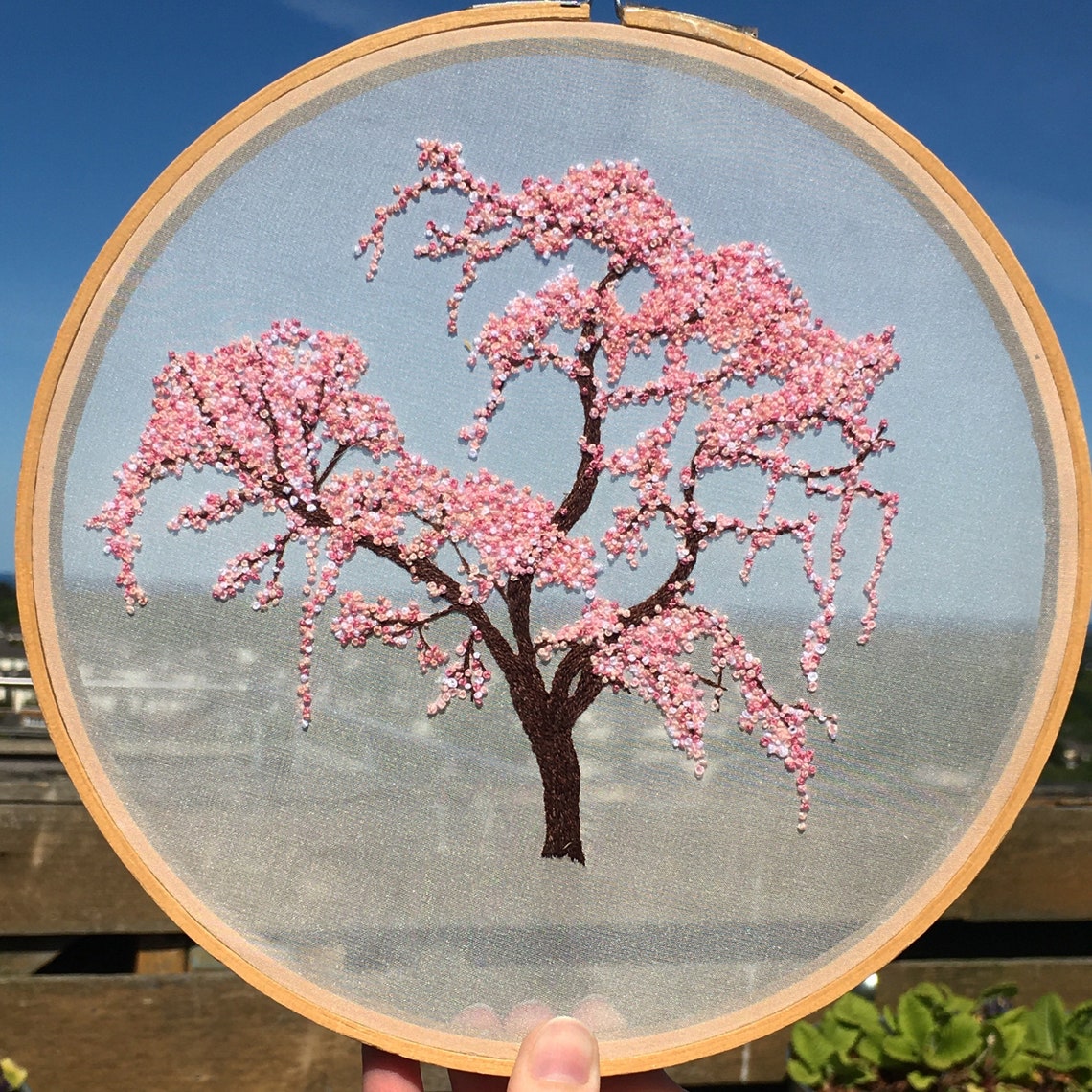 Cherry Blossom Hand Embroidery Hoop Art Full Embroidery - Etsy