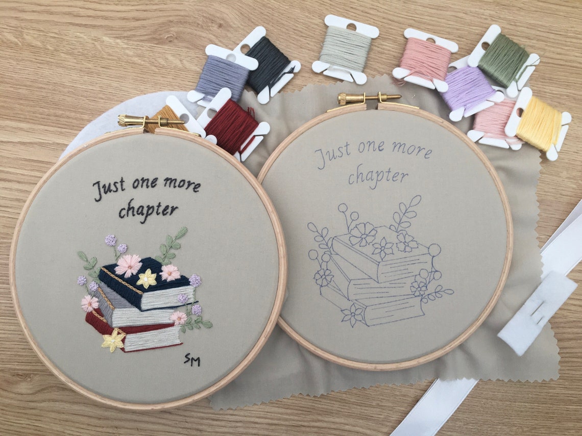 Stack of Books One More Chapter Hand Embroidery Kit With | Etsy