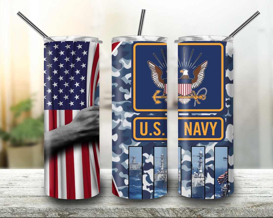American Flag Camouflage Camou US Navy Artwork for 20 Oz Skinny Tumbler ...