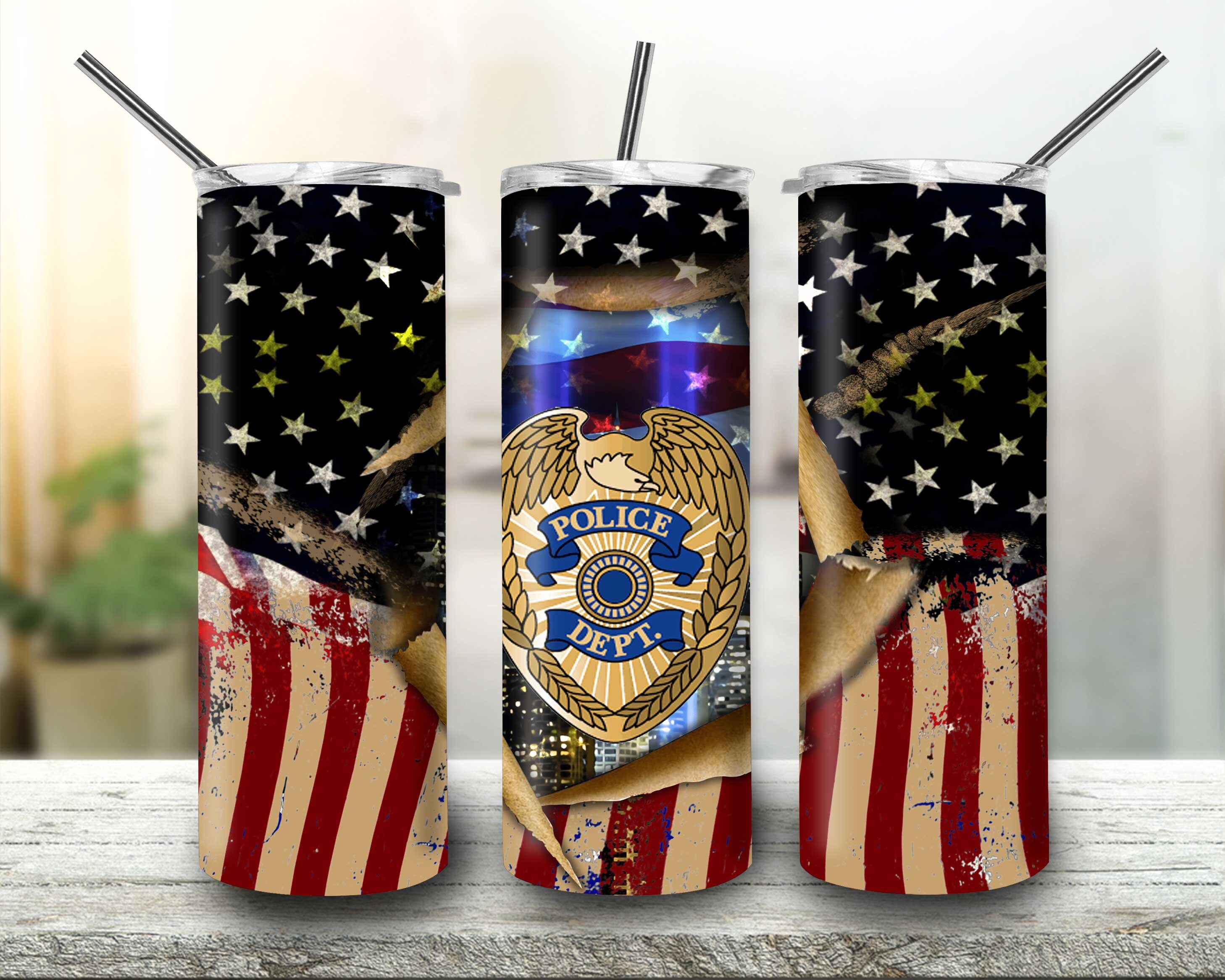 US Flag Police Officer Artwork for 20 Oz Skinny Tumbler Sublimation ...
