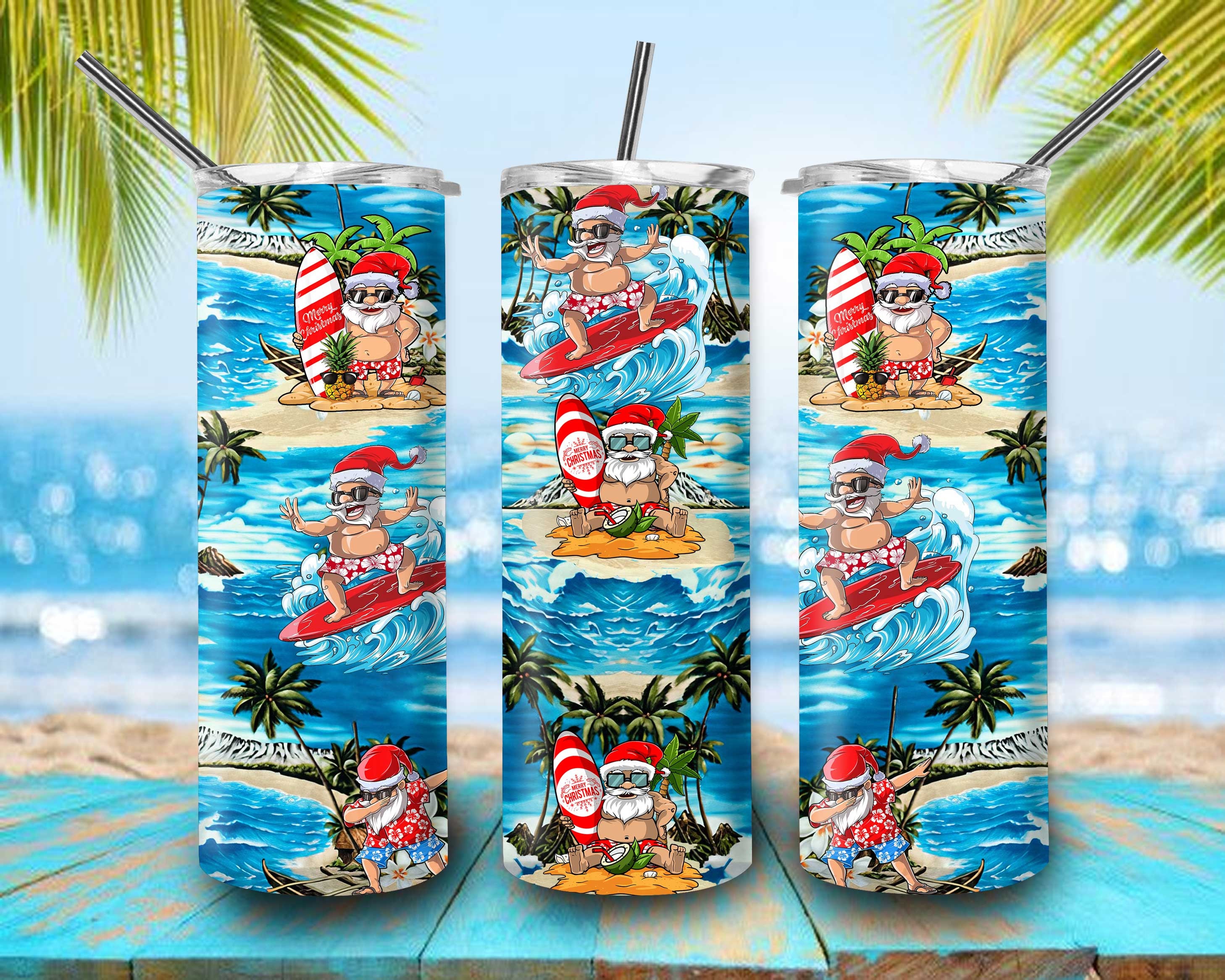 Summer Beach Christmas in July Santa Claus Surfing Artwork for - Etsy