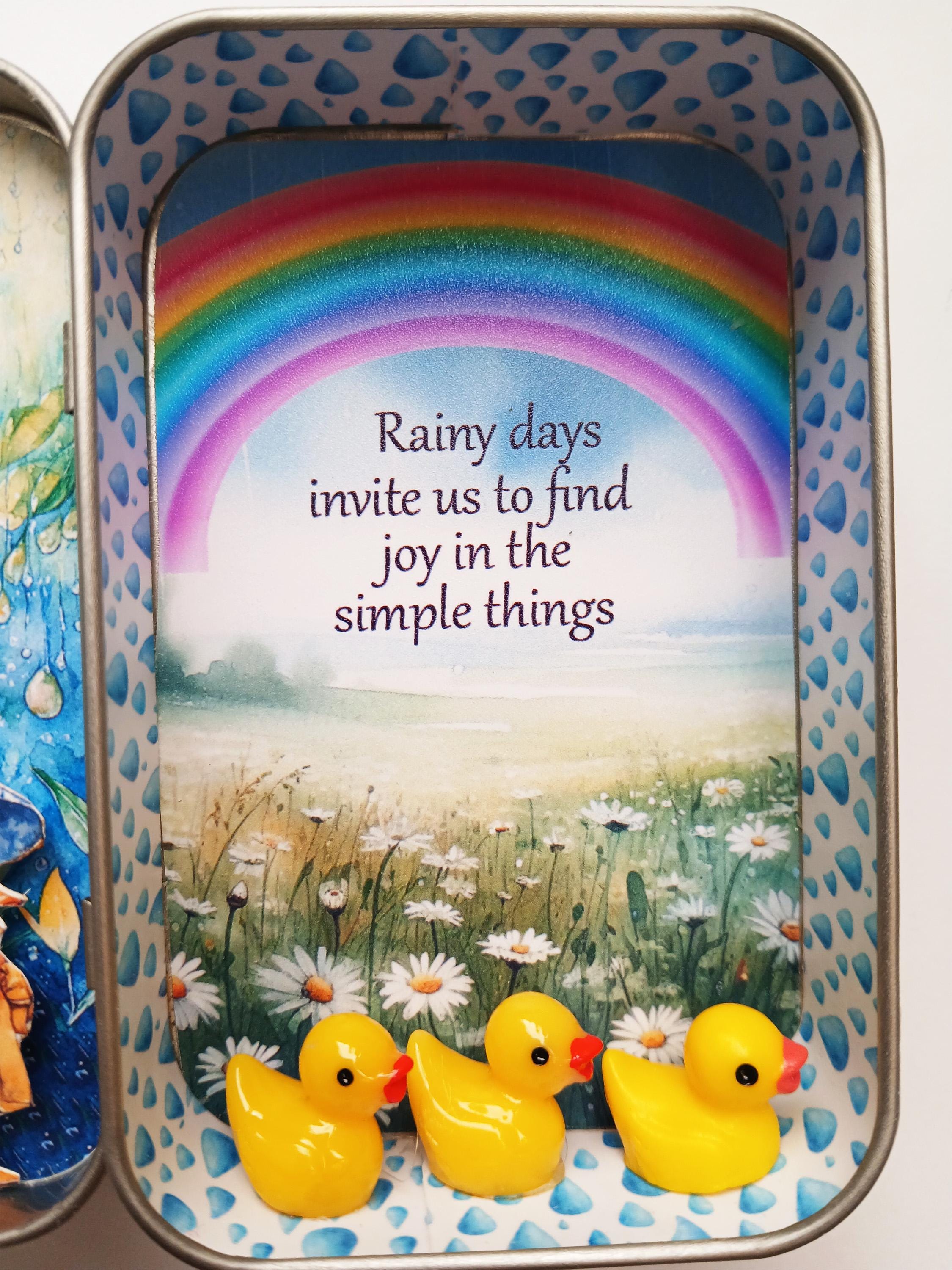 Rainy Day Ducks Altered Tin Box, Whimsical Gift for Optimists, Rainbows ...