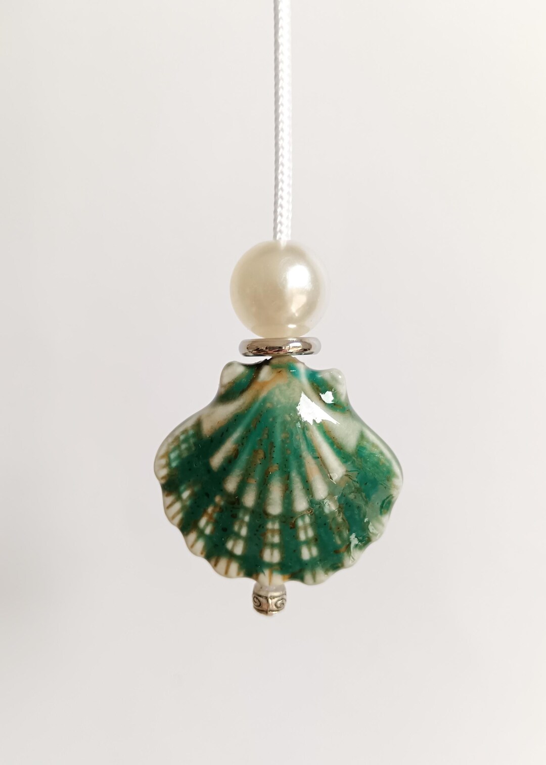 Green Ceramic Shell and Pearl Light Pull for Bathroom With Cord - Etsy