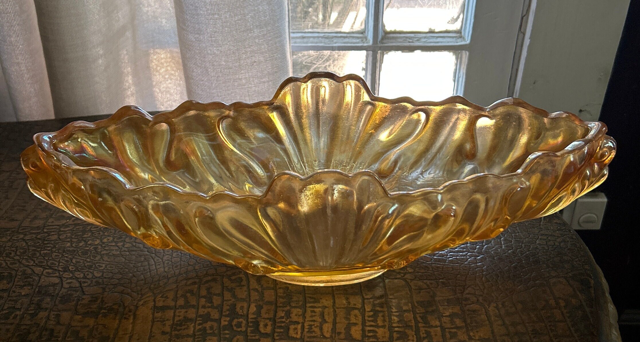 Vintage Marigold Carnival Glass Centerpiece - Etsy