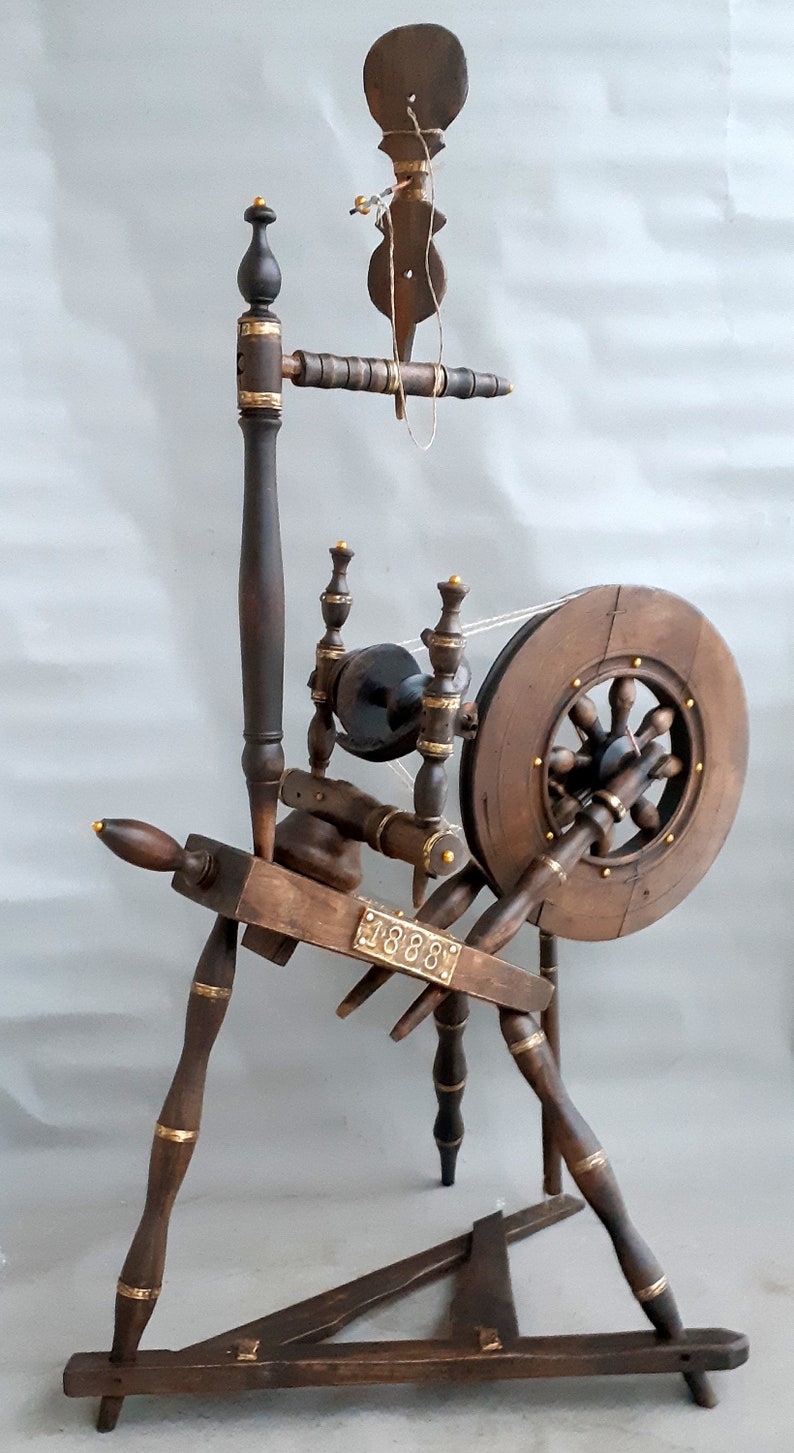 Antique Unique Working Spinning Wheel With Encrustations and - Etsy
