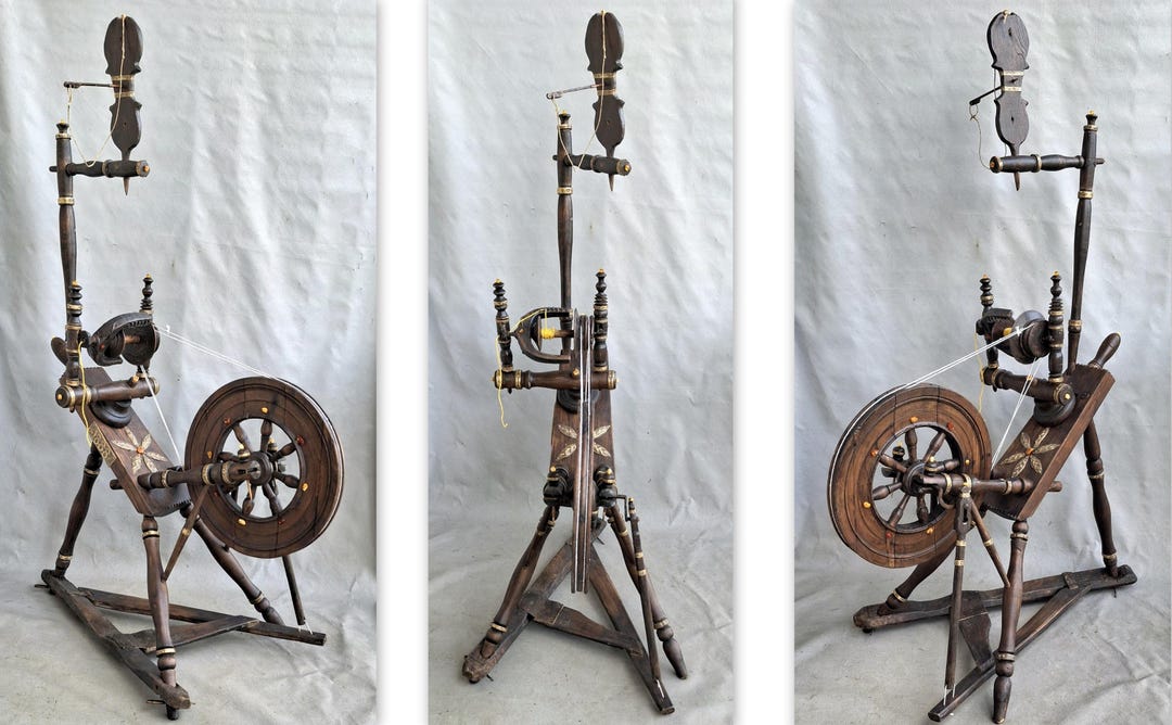 Antique Unique Working Spinning Wheel W/bronze and Ambers Details ...