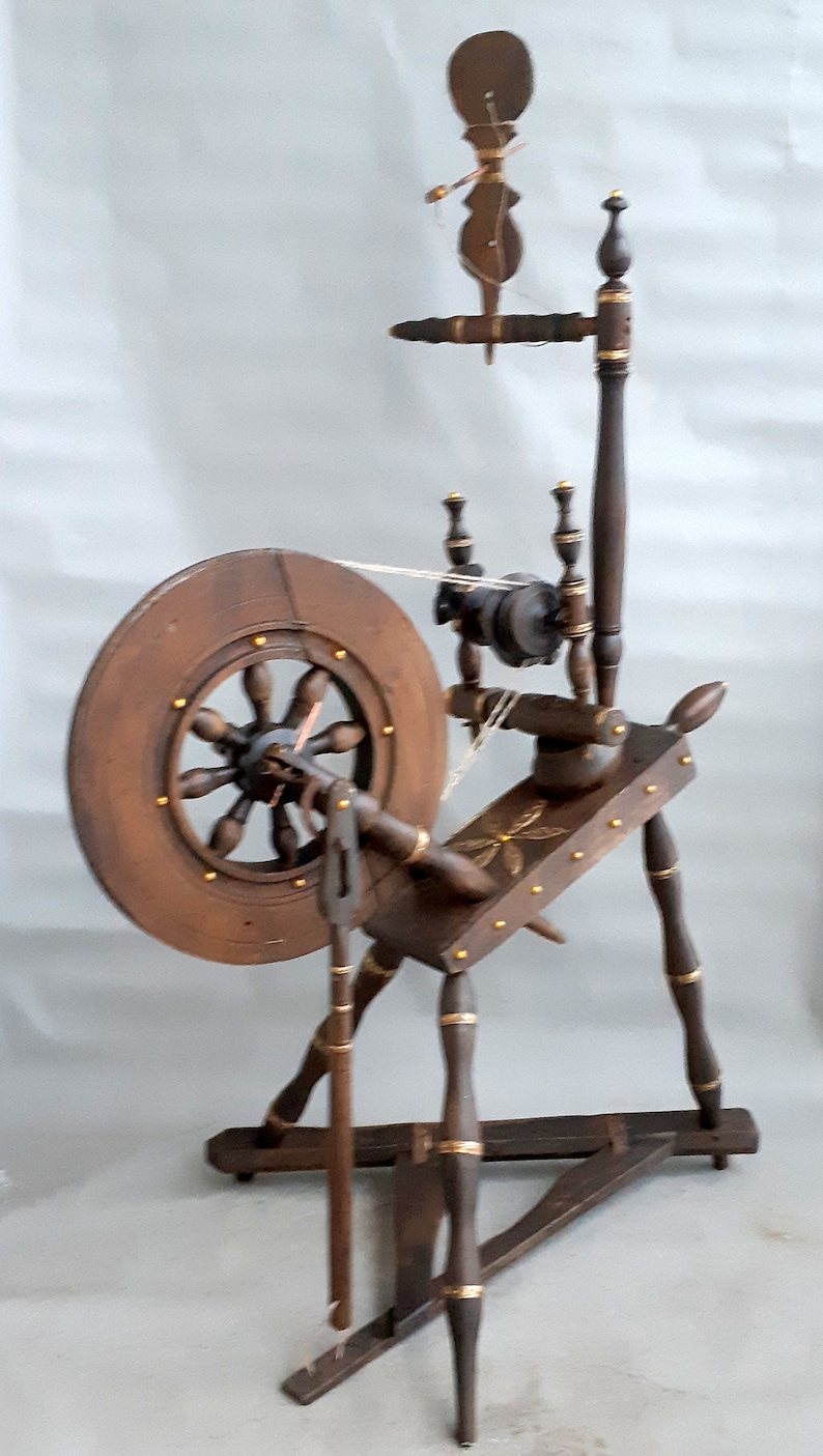 Antique Unique Working Spinning Wheel With Encrustations and - Etsy