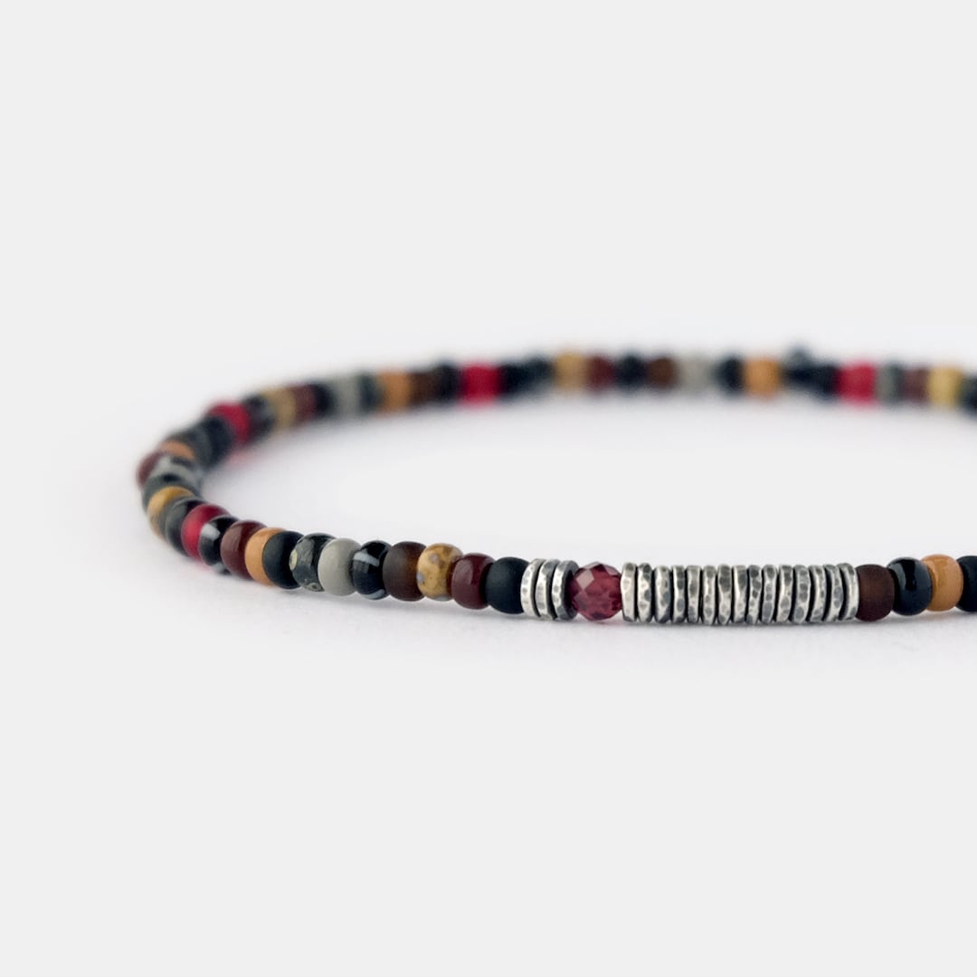 Multicolor Mens Bracelet Oxidized Silver Beads, Colorful Beaded ...