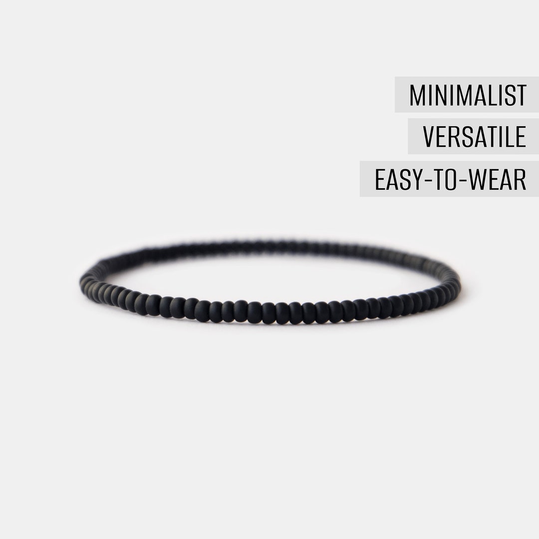 Mens Matte Black Bead Bracelet: Minimalist Stretch Bracelet - Etsy