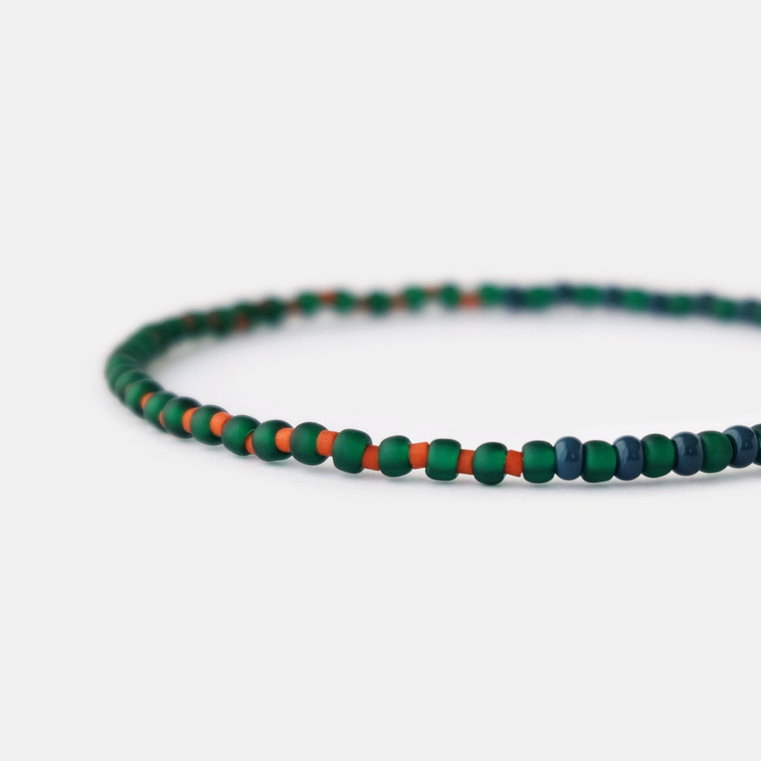 Mens Beaded Bracelet Matte, Green Bead Bracelet for Him, 3mm Thin ...