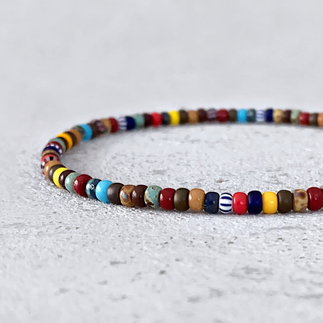 Multicolor Bead Bracelet, Mens Thin Bead Bracelet, Colorful Beads ...
