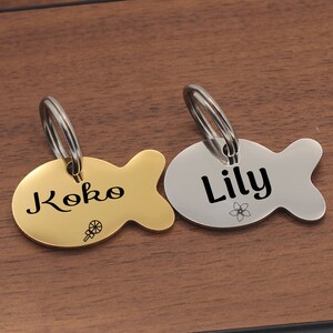 Personalized Stainless Steel Fish Cat Name ID Tag • Customized Fish Cat ...