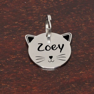 Personalized Cat ID Tag • Stainless Steel Cat Face - Etsy