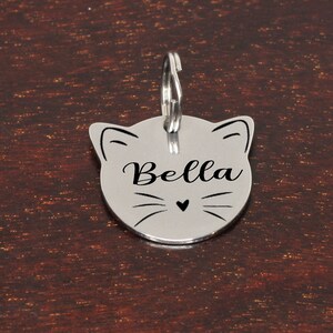 Personalized Cat ID Tag • Stainless Steel Cat Face - Etsy