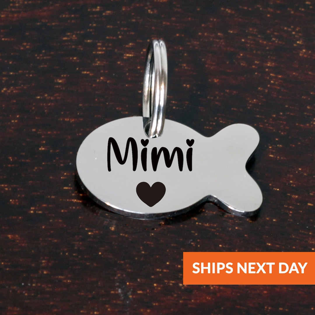 Personalized Stainless Steel Fish Cat Name ID Tag • Customized Fish Cat ...