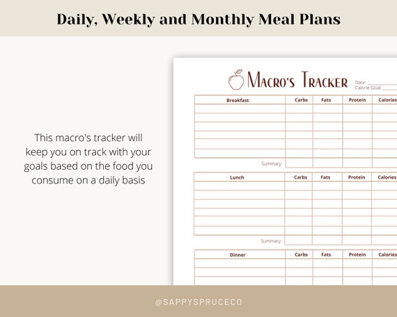 Paper & Party Supplies calorie counter food tracker macros log editable ...