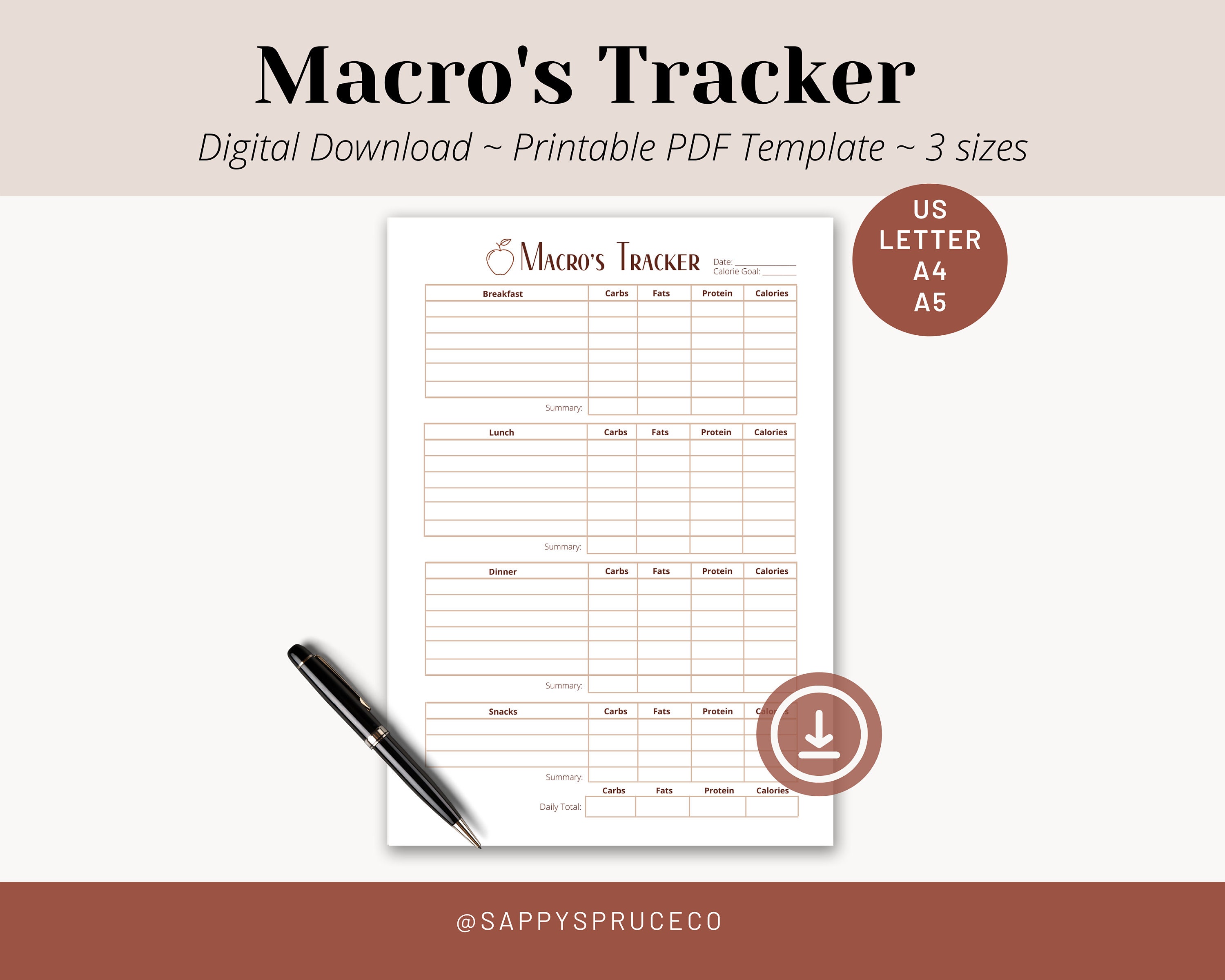Paper & Party Supplies calorie counter food tracker macros log editable ...