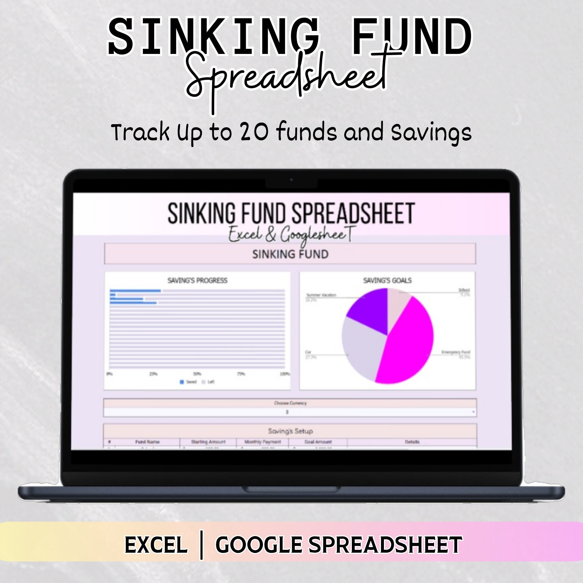Sinking Funds Tracker, Excel & Google Sheet Spreadsheet, Sinking Fund ...