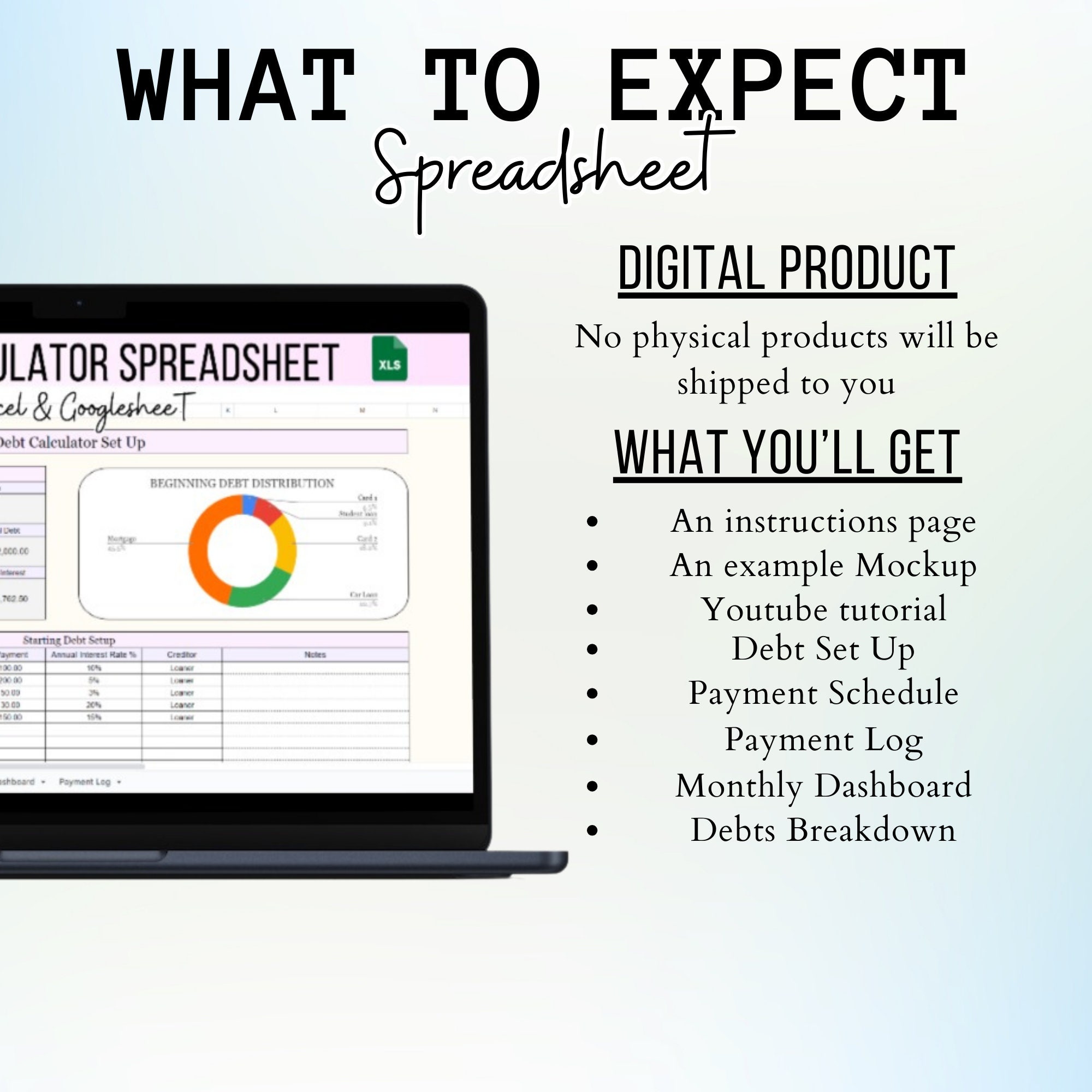 Debt Payoff Tracker Spreadsheet, Google Sheets Microsoft Excel, Student ...