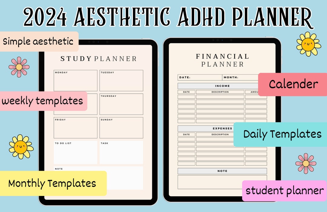 Aesthetic ADHD Undated Goodnotes Planner, Monthly Digital Planner ...