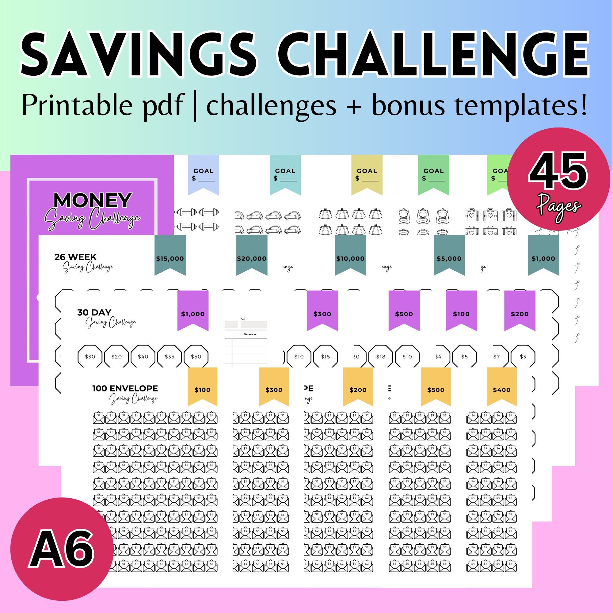 Ultimate Printable Savings Challenge-a6 Sized Printable Envelope ...