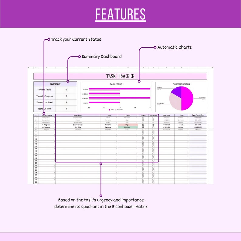 Task Tracker Excel & Google Sheets Template, Business Planner, Daily ...