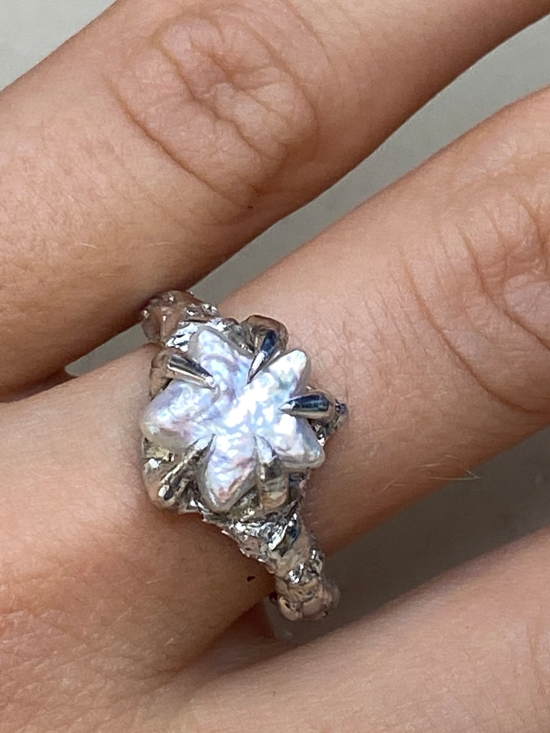 Spiky Liquid Metal Ring With a Star Pearl,soft Solder Gothic Grunge ...