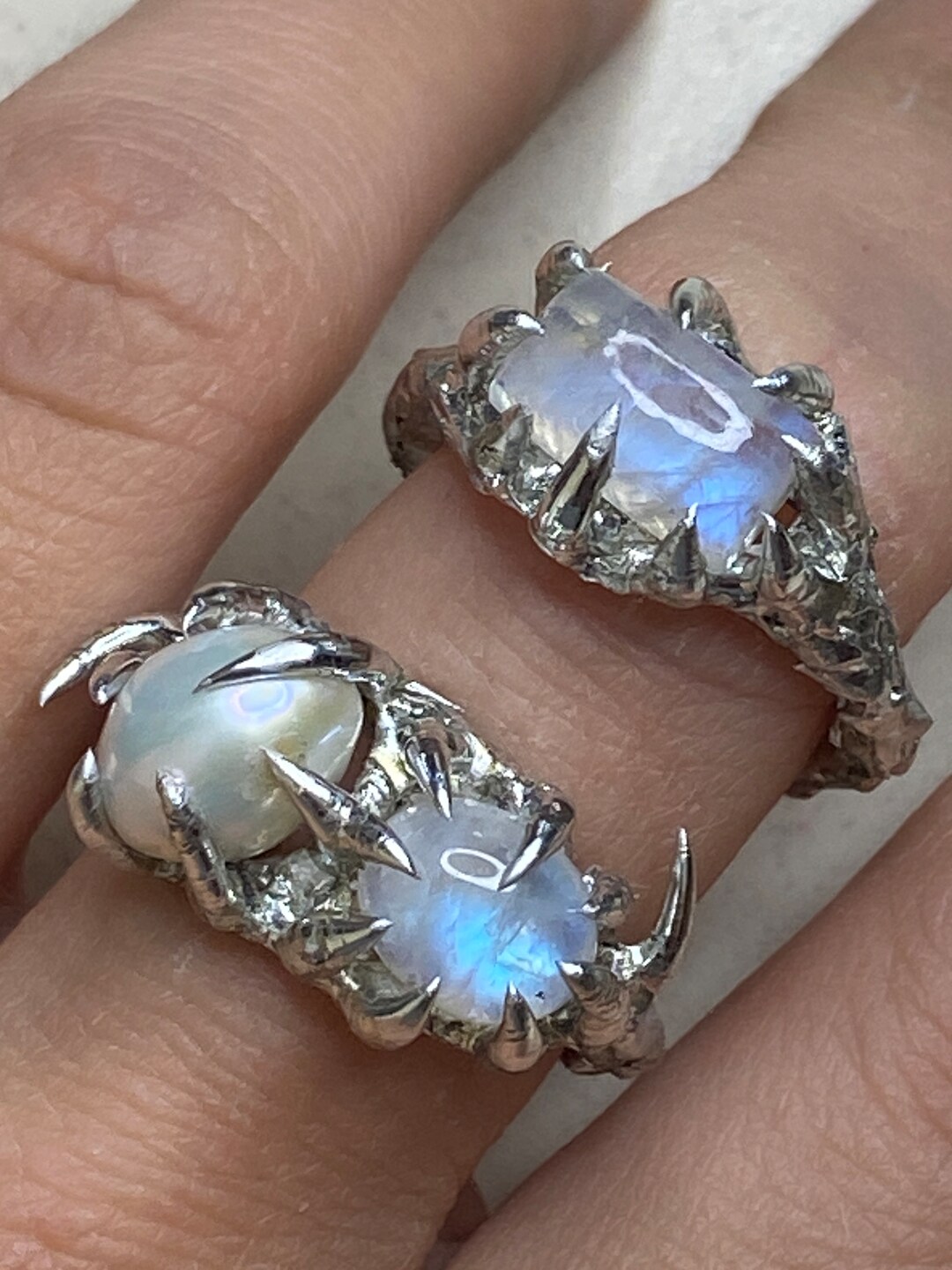 Moonstone Ring Liquid Metal Spiky Rings - Etsy