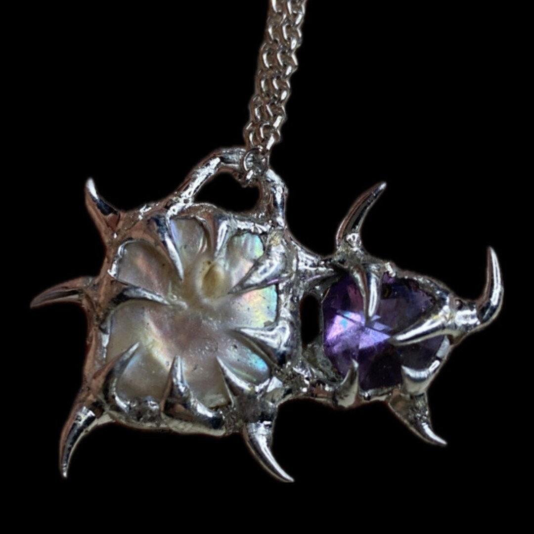 Purple Devil Spiky Heart and Fresh Pearl Soft Solder Pendant Heart ...