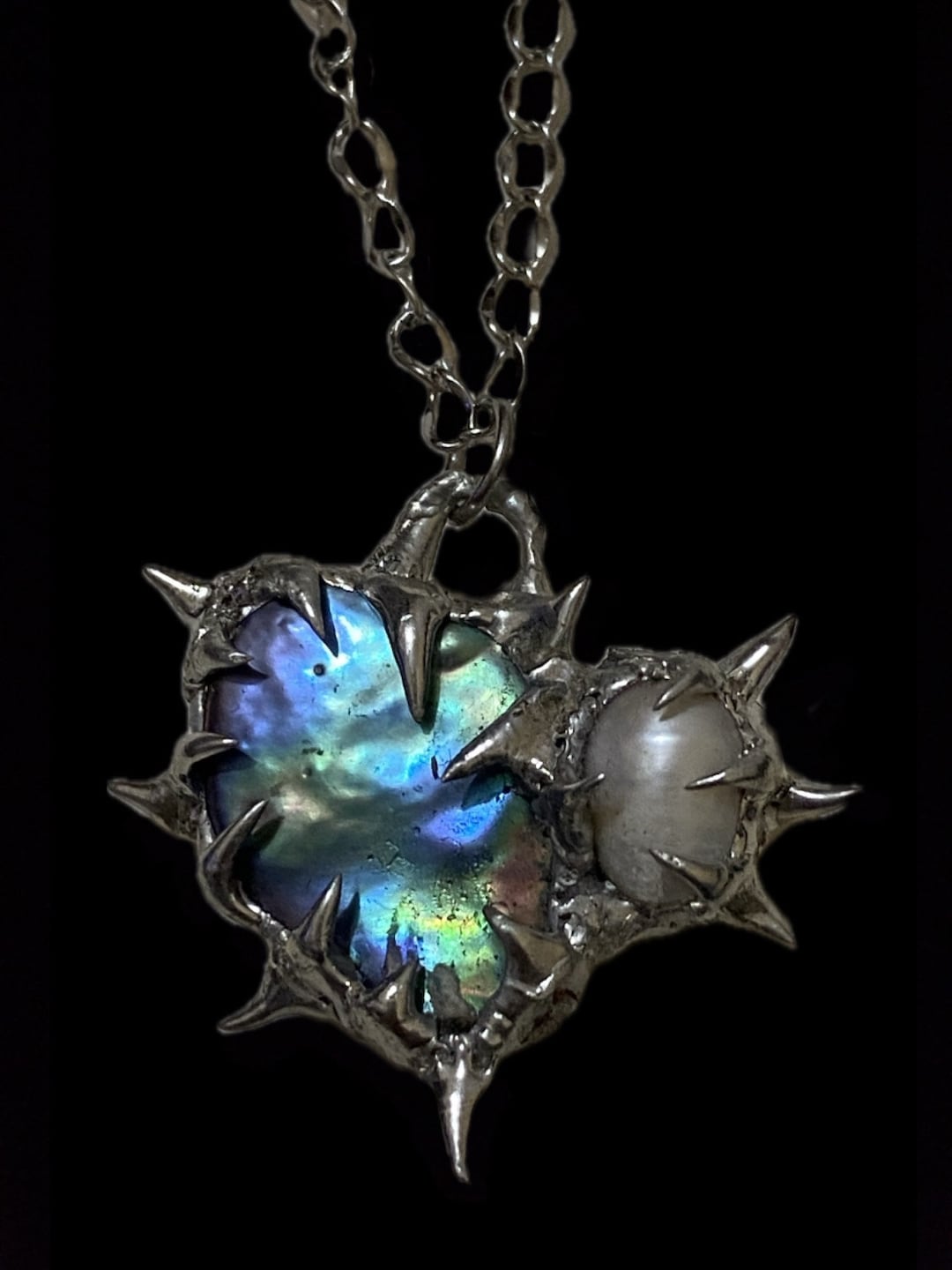 Black Pearl Handmade Spiky Gothic Pendant,cyber Punk Necklace,spiky ...