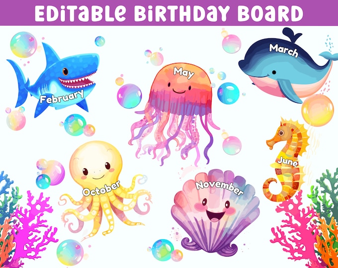 Birthday Bulletin Board Kit Under the Sea Birthday Display Editable ...