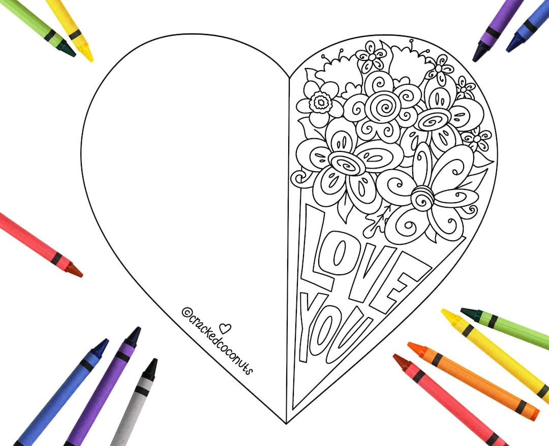 Coloring Cards for Kids, Coloring Cards for Valentines Day, Heart ...