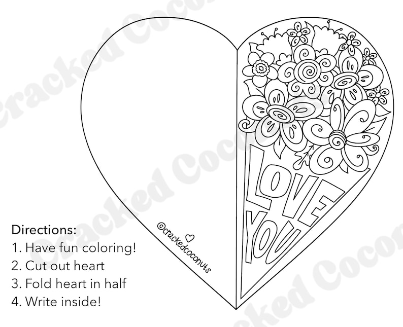Coloring Cards for Kids, Coloring Cards for Valentines Day, Heart ...