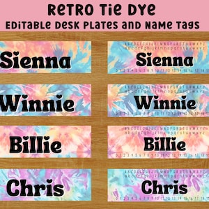 Editable Name Tags for School, Groovy Classroom Decor, Tie Dye ...
