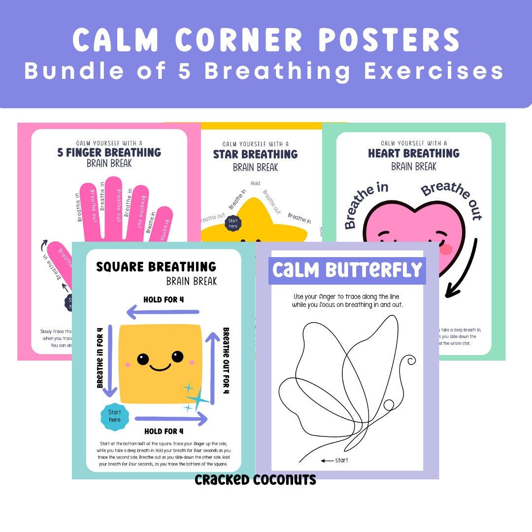 Calm Corner Printables, Breathing Exercises Art, Calming Corner Posters ...