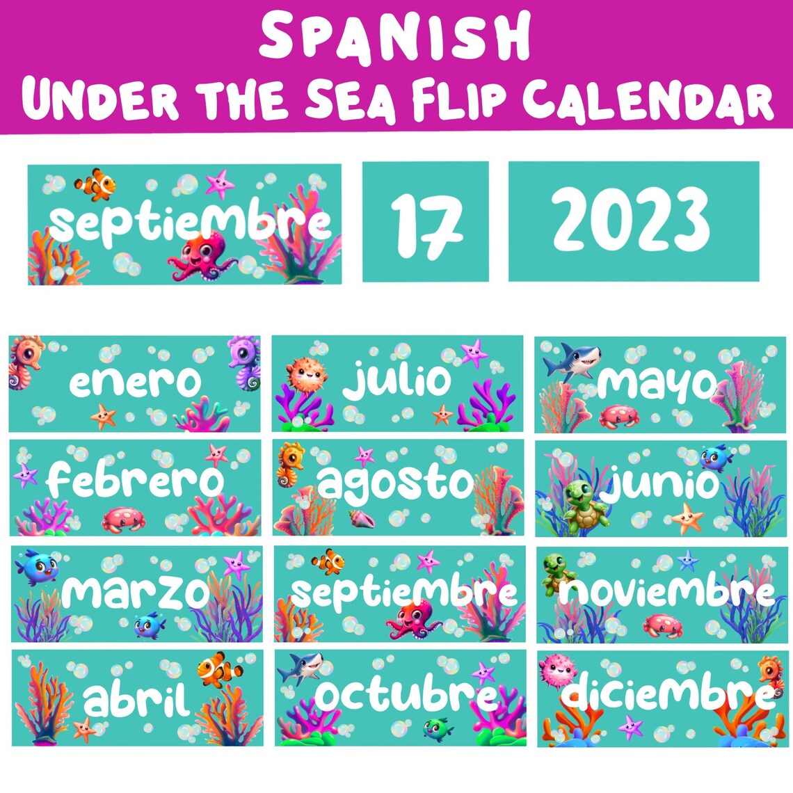 Spanish Classroom Calendar Under the Sea Classroom Theme - Etsy