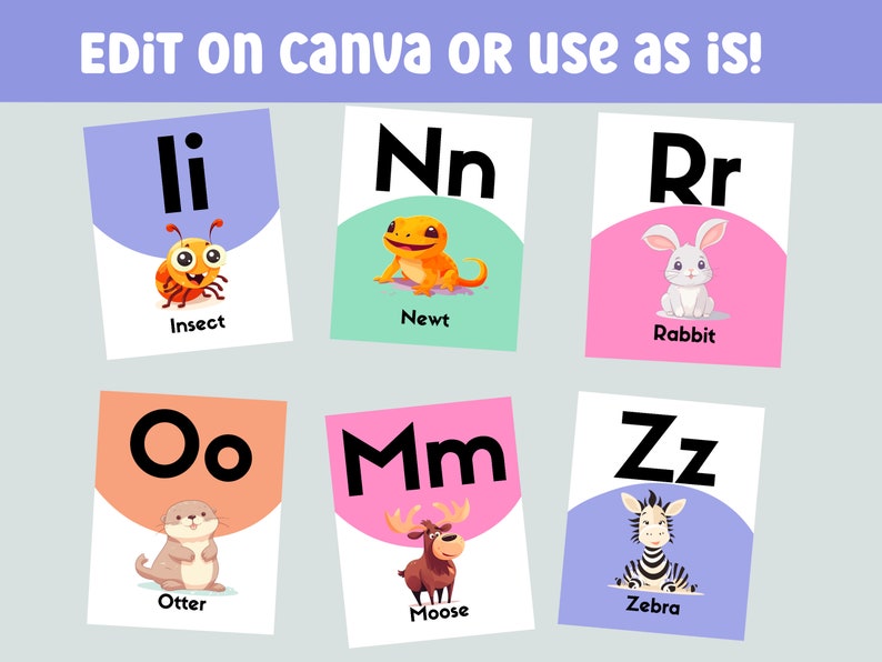 Classroom Alphabet Posters, Printable Alphabet Bulletin Board, Animal ...