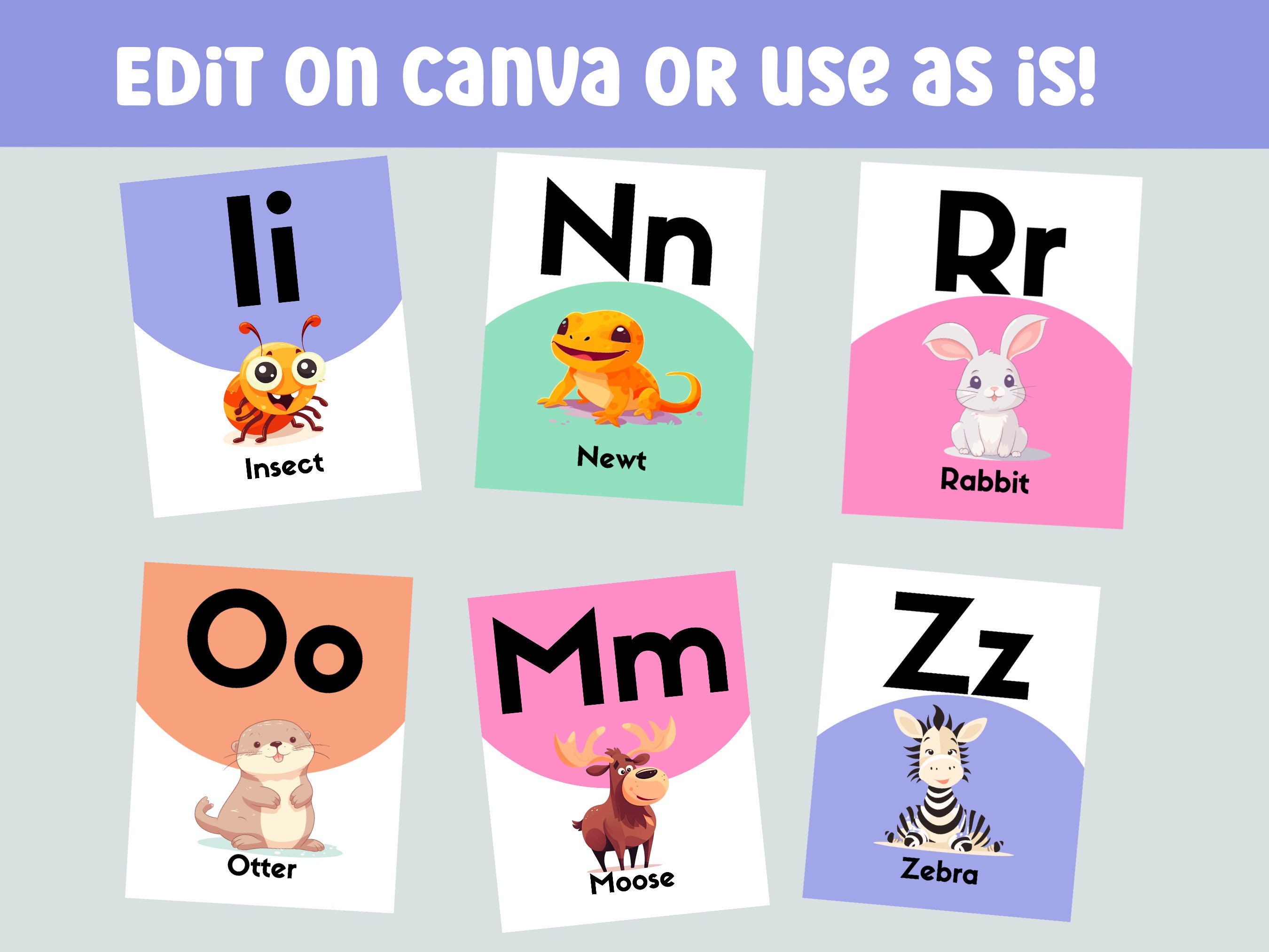 Classroom Alphabet Posters, Printable Alphabet Bulletin Board, Animal ...