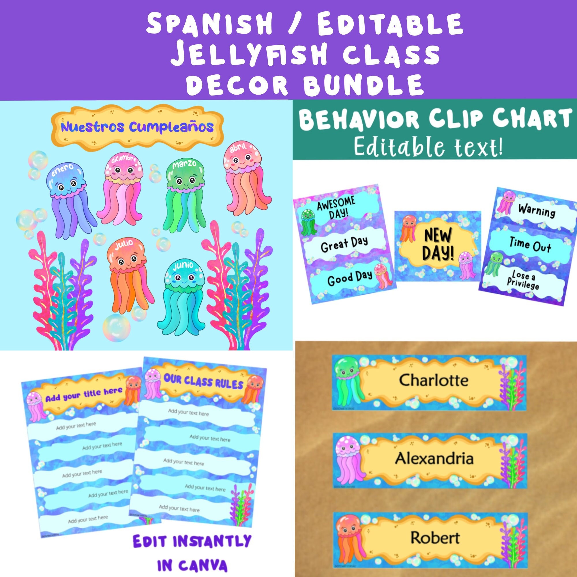 Spanish Classroom Decor Bundle, Ocean Classroom Decor Bundle, Under the ...
