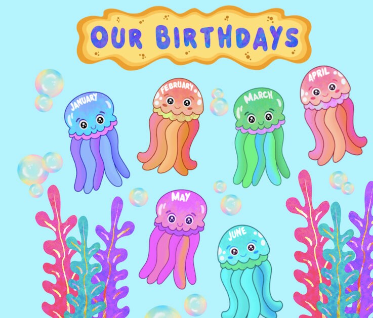 Jellyfish Birthday Display, Printable Classroom Birthday Chart, Under ...